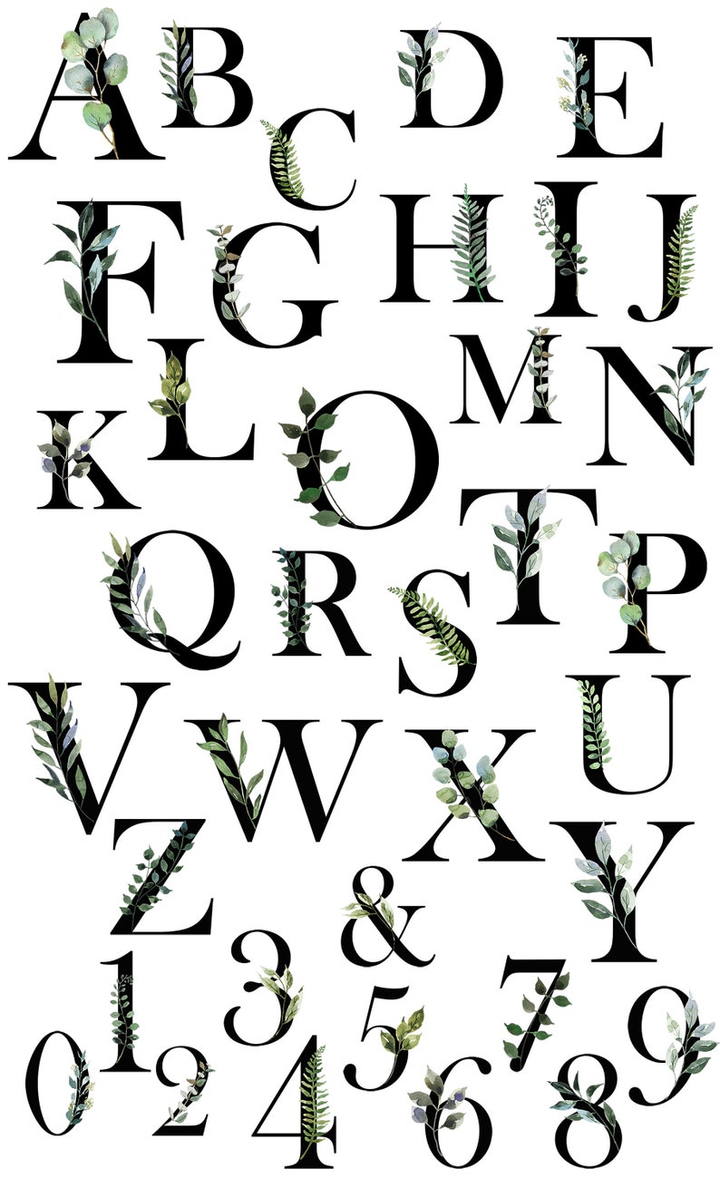 Watercolor Greenery Alphabet Foliage Clipart Forest Leaves - Etsy