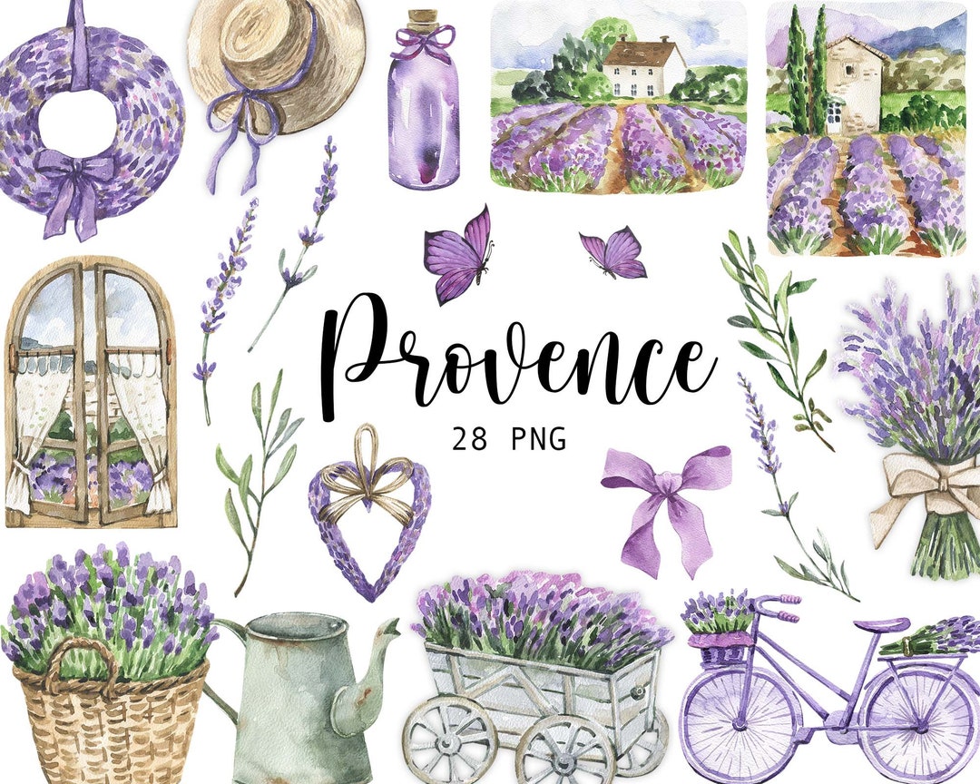 Watercolor Provence Lavender Clipart House Clipart Watercolour Hand ...