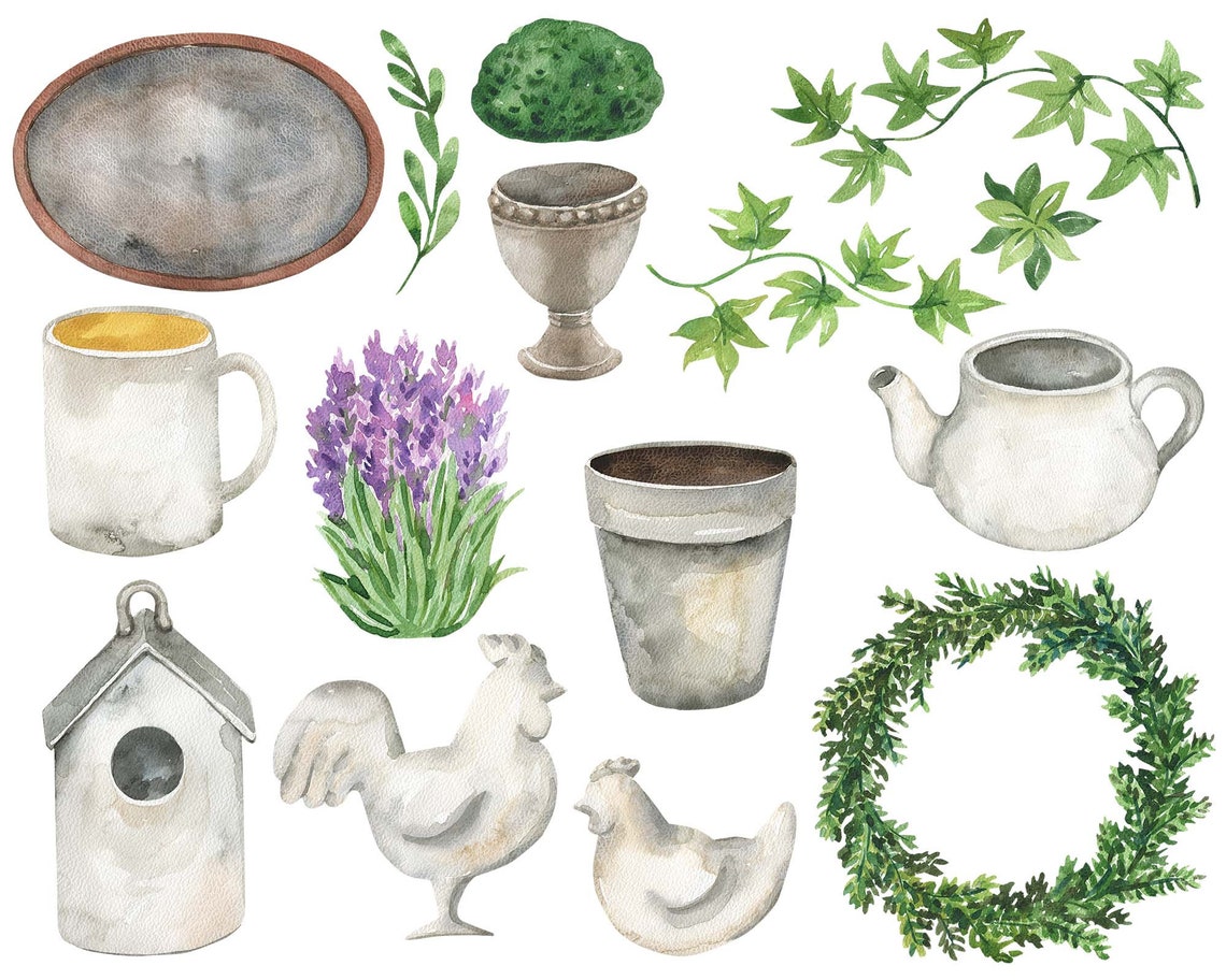 Watercolor Spring Garden Clipart Easter Clipart Garden Tools Clipart ...