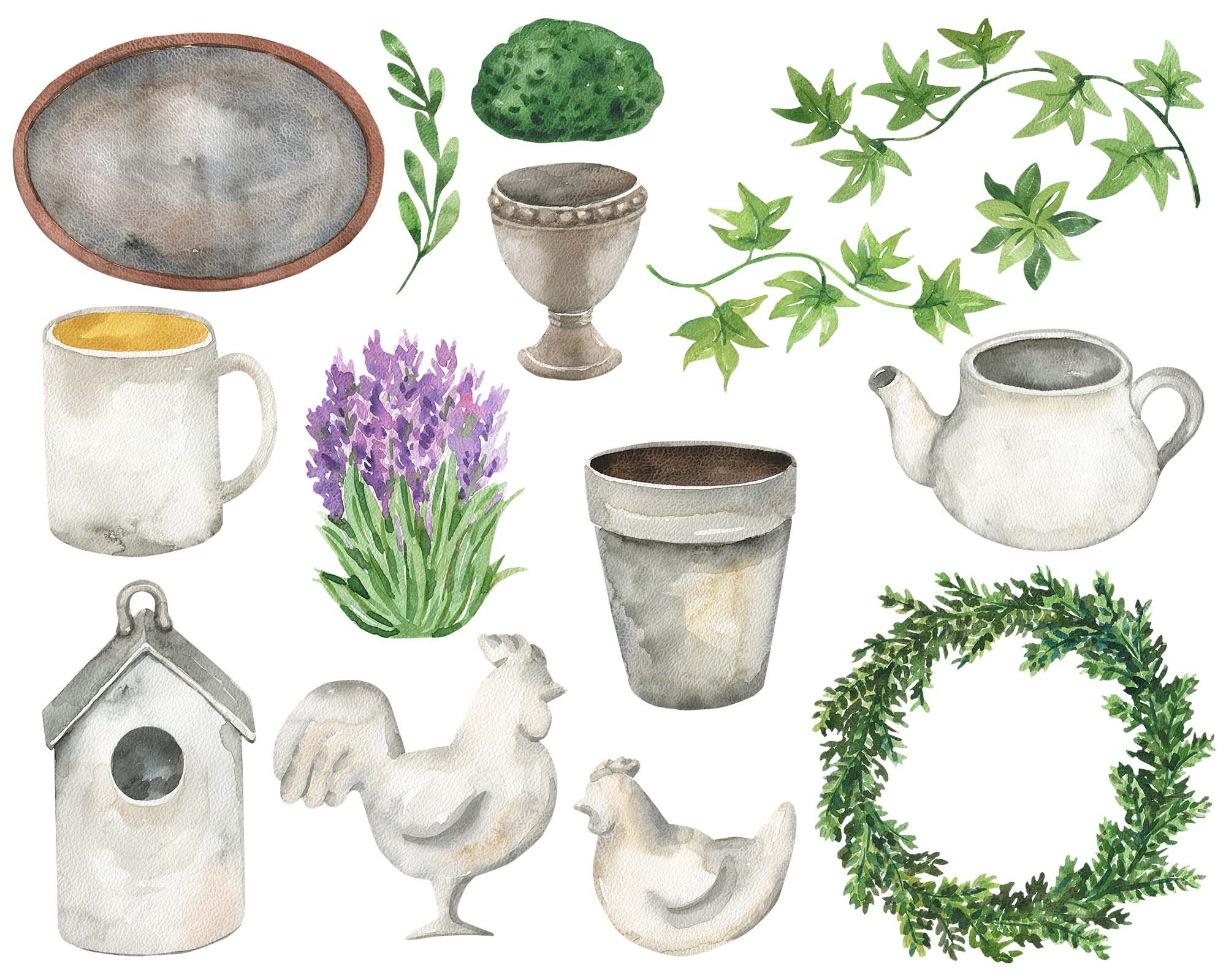 Watercolor Spring Garden Clipart Easter Clipart Garden Tools - Etsy