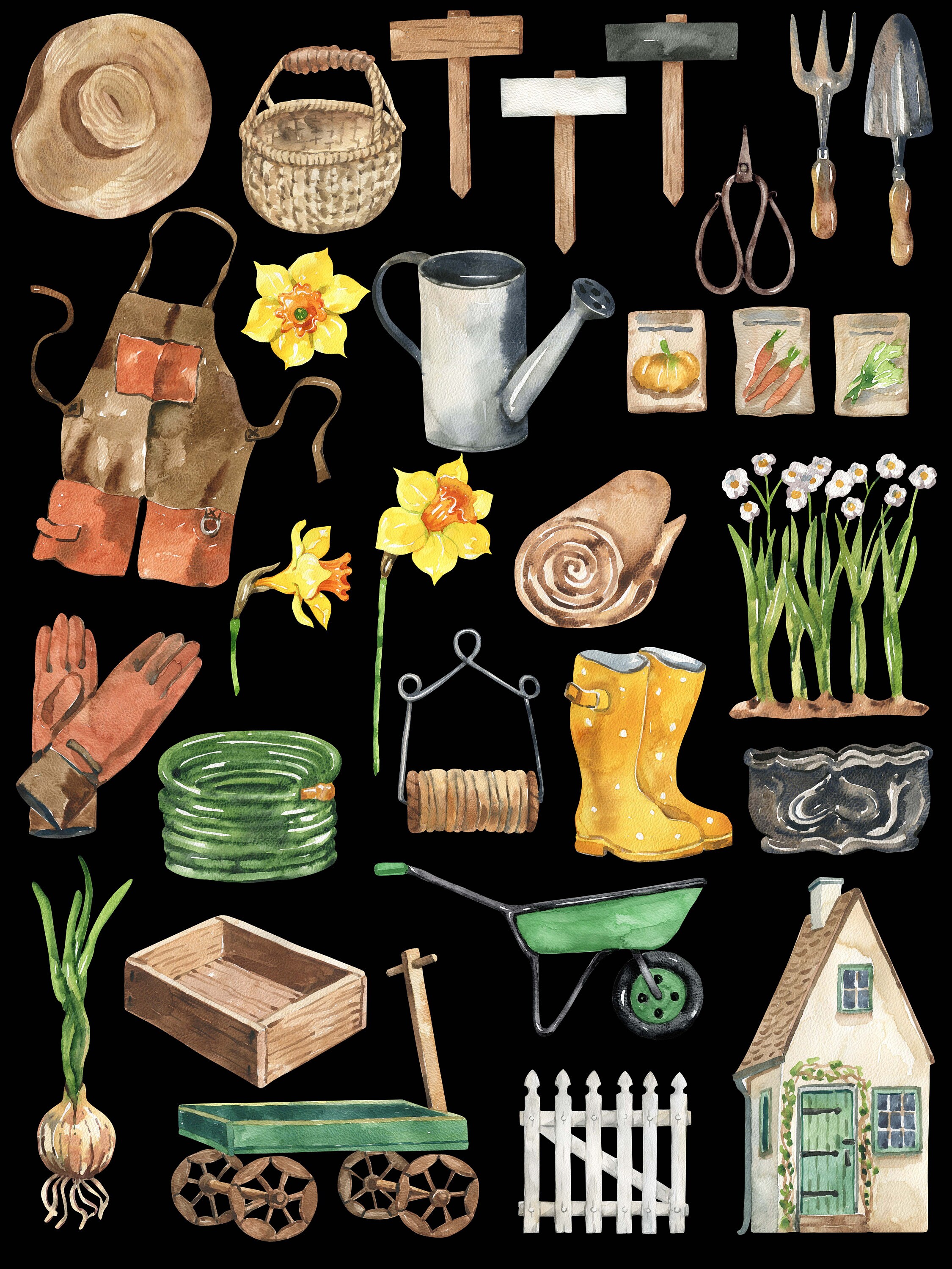 Watercolor My Garden Clipart Spring Decor Garden Tools Clipart ...