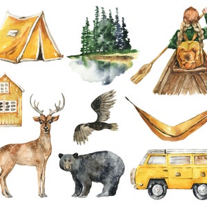 Watercolor Travel Clipart Camping PNG Nature People Hand Painted ...