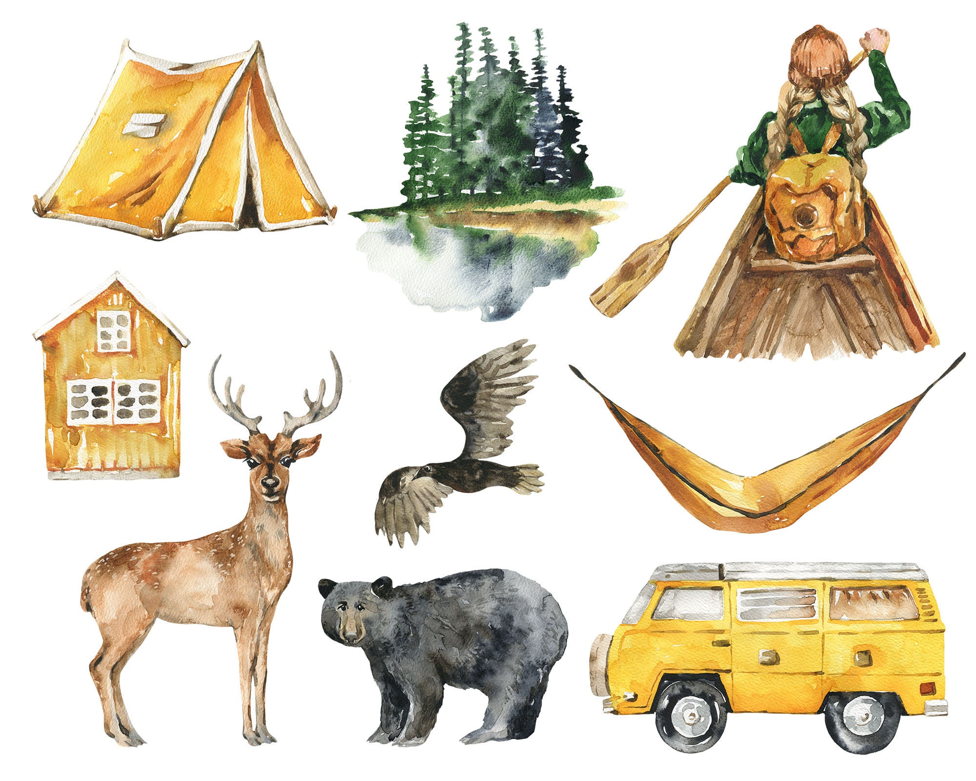 Watercolor Travel Clipart Camping PNG Nature People Hand Painted ...