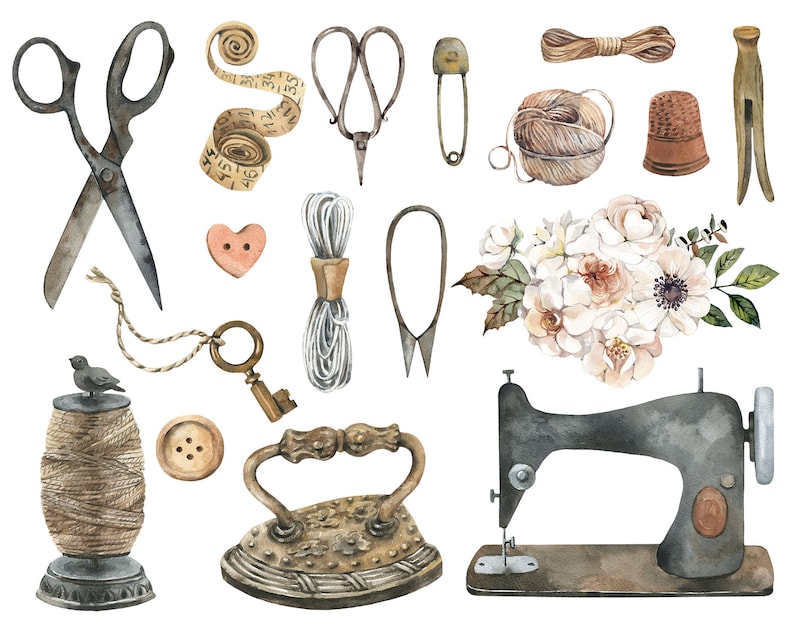 Watercolor Vintage Sewing Clipart Sewing Machine Clip Art - Etsy