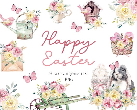 Easter Bunny Png Easter Watercolor Clipart Cute Easter Clipart - Etsy