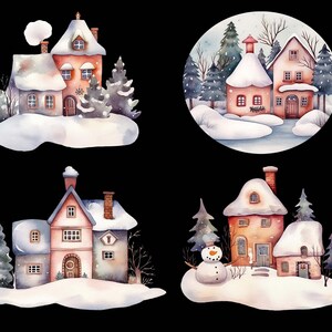 Watercolor Christmas Houses Arrangements Clipart Cozy Houses Christmas ...