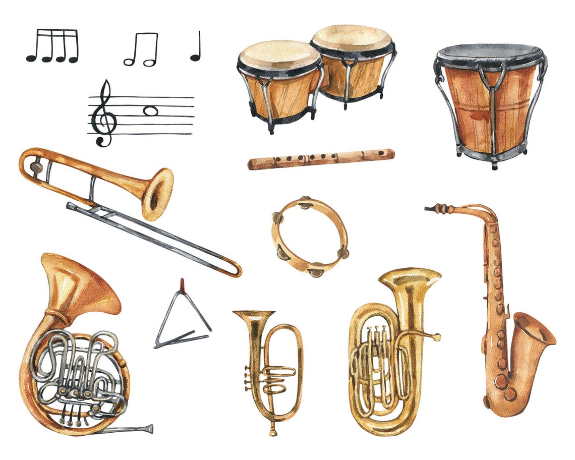 Watercolor Musical Instruments Clipart Musical Decor Clipart Piano ...
