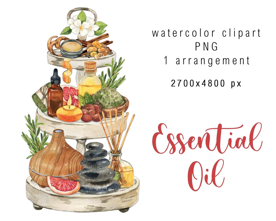 Watercolor Essential Oil Arrangement Clipart Herbs Floral Clip Art ...