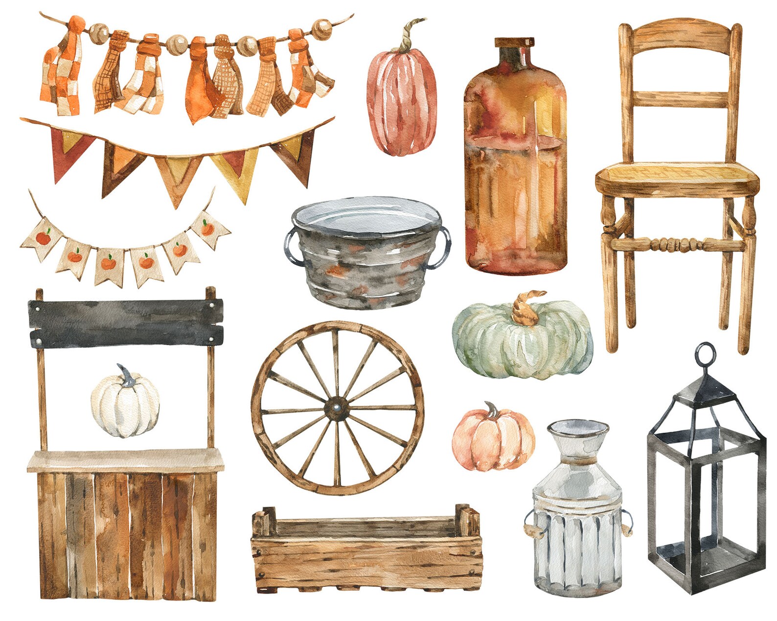 Watercolor Fall Decor Clipart Cozy Autumn Pumpkins Clip Art - Etsy