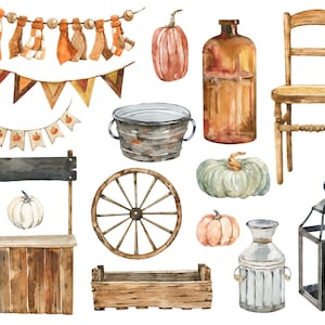 Watercolor Fall Decor Clipart Cozy Autumn Pumpkins Clip Art Farmhouse ...