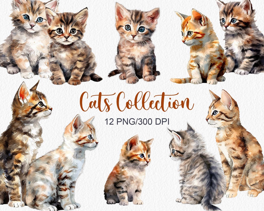 Watercolor Cats Collection Animal Kitten Clipart Pet Cats Clipart Cute ...