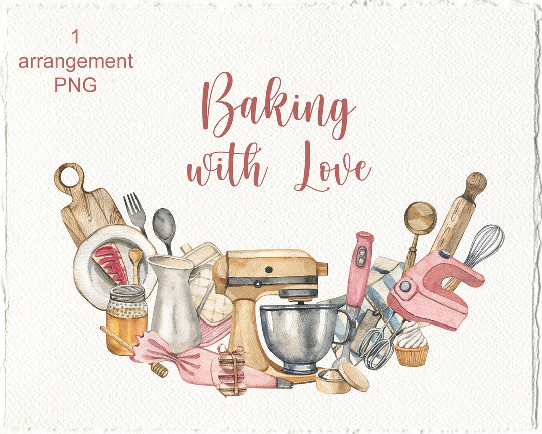 Watercolor Baking Arrangement, Hand Painted Clip Art, Kitchen Clipart ...