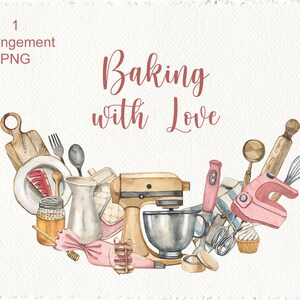 Watercolor Baking Arrangement, Hand Painted Clip Art, Kitchen Clipart ...