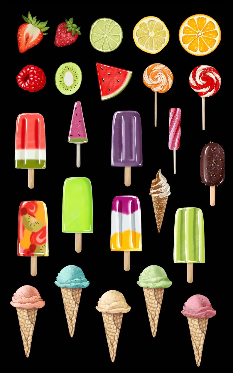 Hand Drawn Ice Cream Clipart Summer Clip Art Summer Treats Ice - Etsy