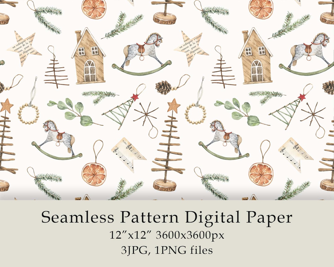 Watercolor Winter Digital Scrapbook Paper, Christmas Seamless Pattern ...