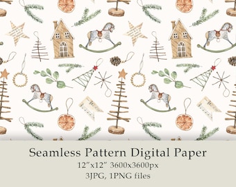 Watercolor Christmas Digital Paper Christmas Decor Seamless Pattern ...