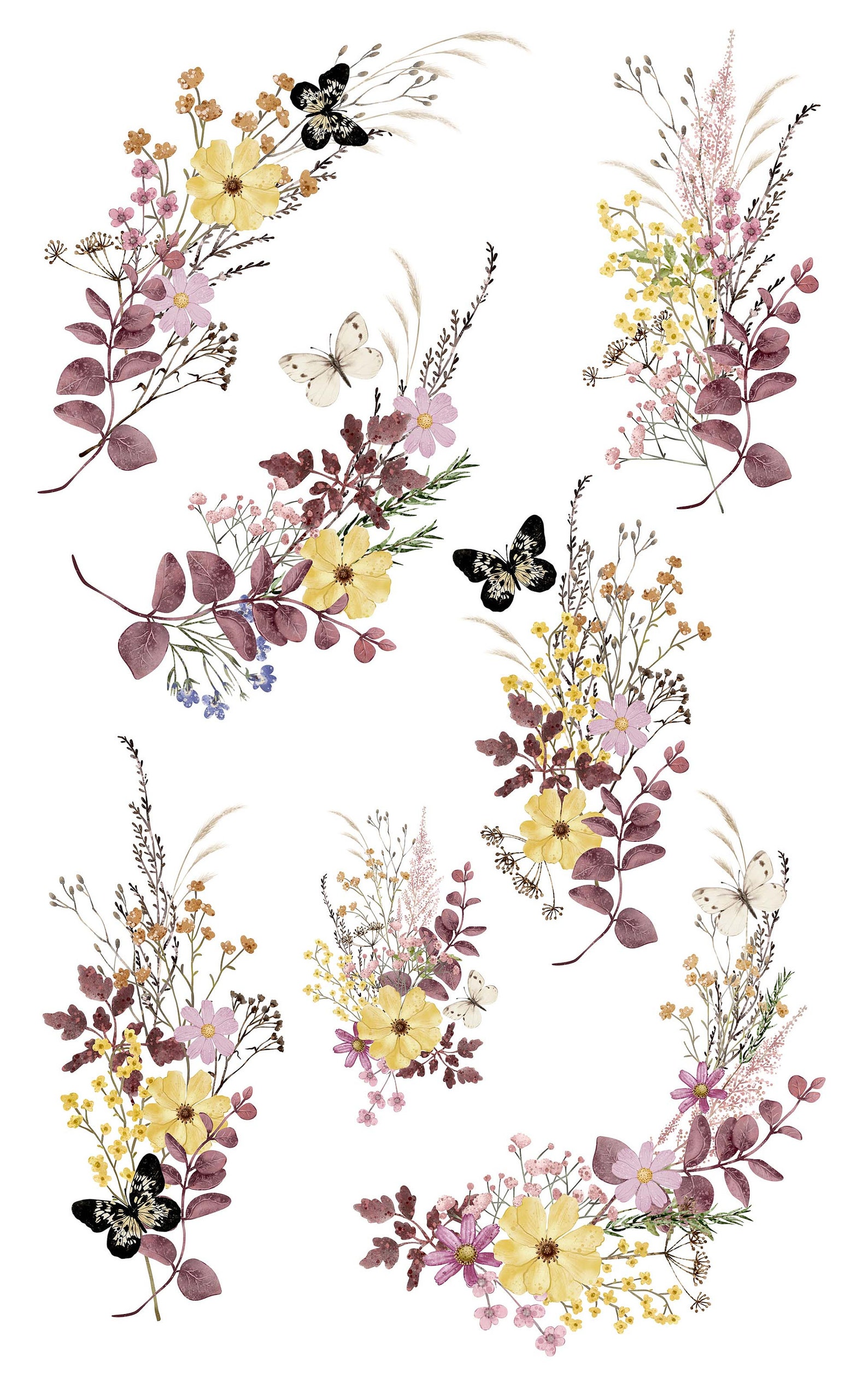 Hand Drawn Boho Bouquets Clipart Garden Wild Flowers Clip Art - Etsy