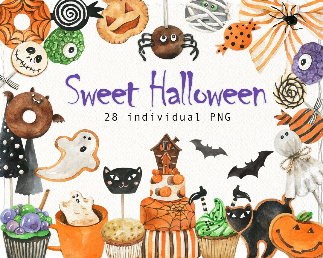 Watercolor Sweet Halloween Clipart Halloween Party Clipart Pops Candy ...