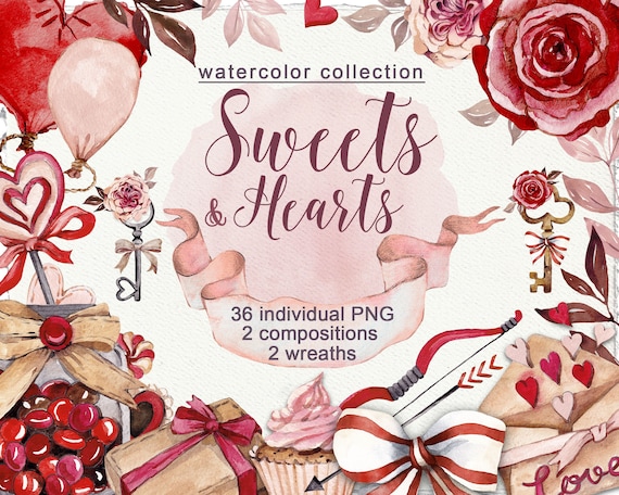 Watercolor Valentines Day Clipart Wedding Design Cute Love | Etsy