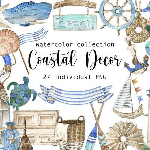 Watercolor Summer Clipart Beach Landscape Seascape Nautical - Etsy