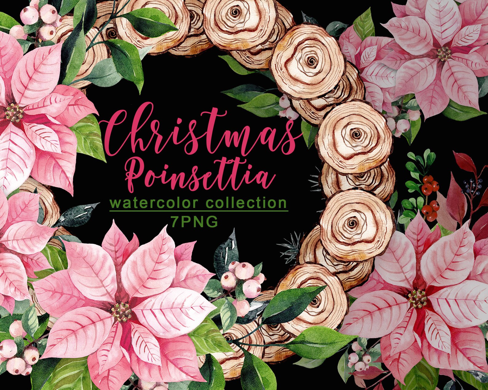 Watercolor Christmas Wreath Floral Frame Clipart Digital Clip Art ...