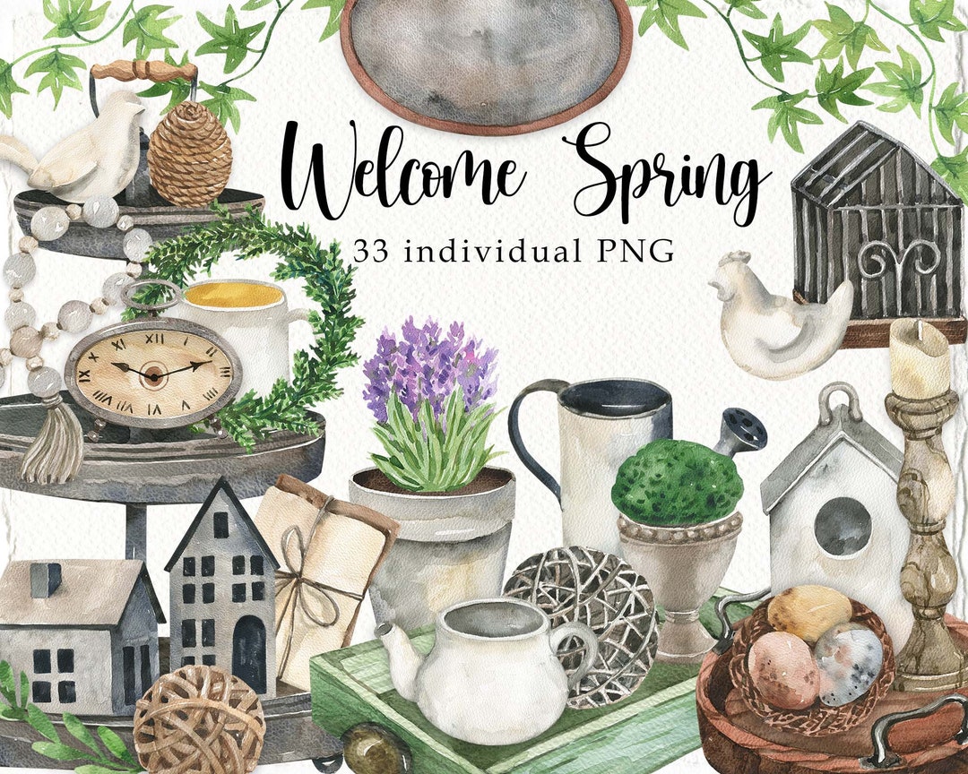 Watercolor Spring Garden Clipart Easter Clipart Garden Tools Clipart ...