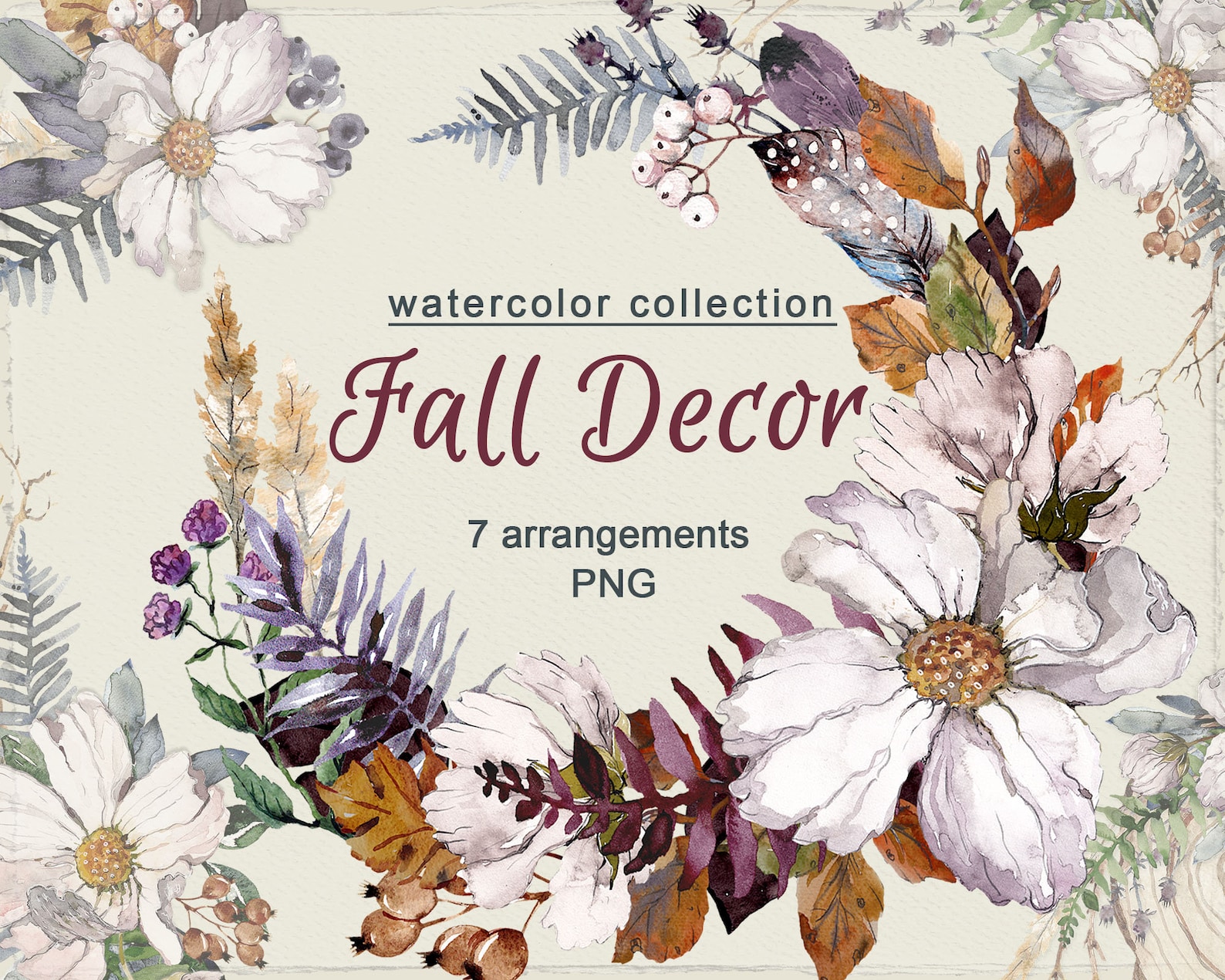 Autumn Watercolor Clipart Fall Digital Download Thanksgiving - Etsy