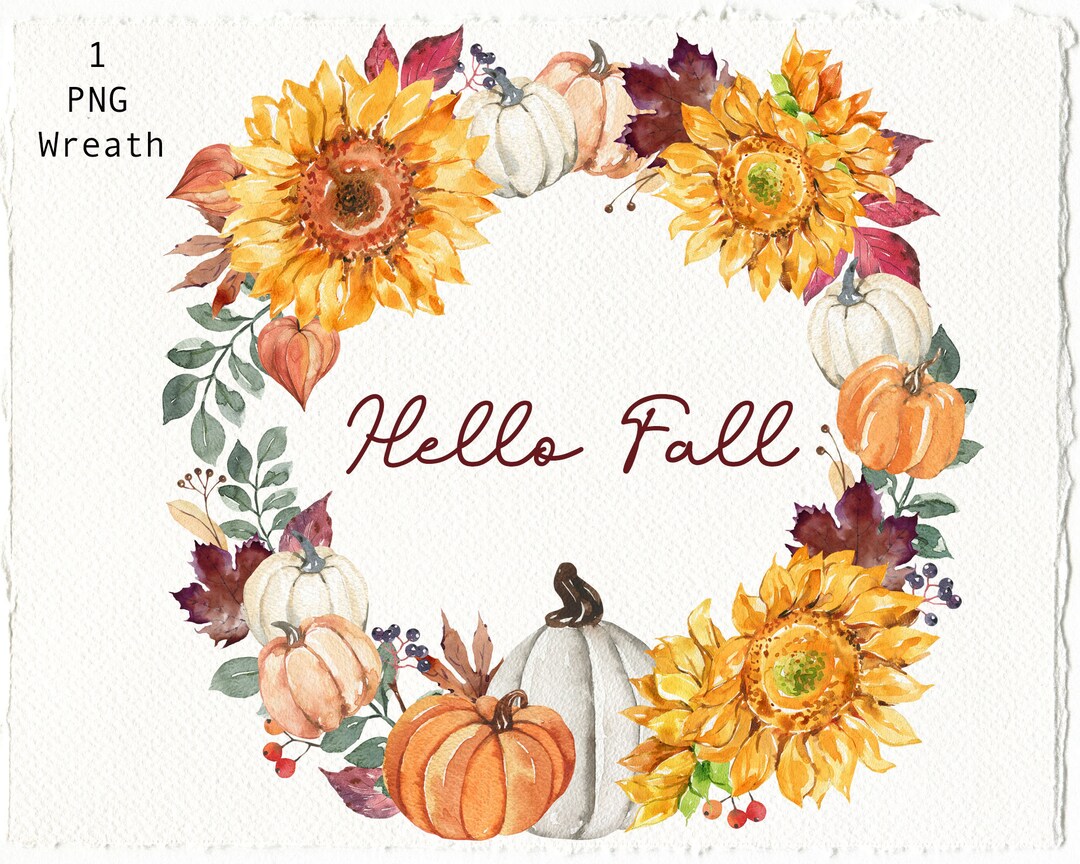 Watercolor Fall Wreath Autumn Clipart Arrangement PNG Cozy Autumn ...