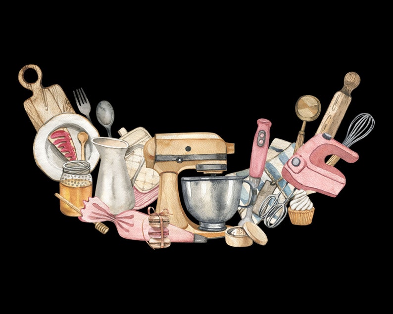 Watercolor Baking Arrangement, Hand Painted Clip Art, Kitchen Clipart ...