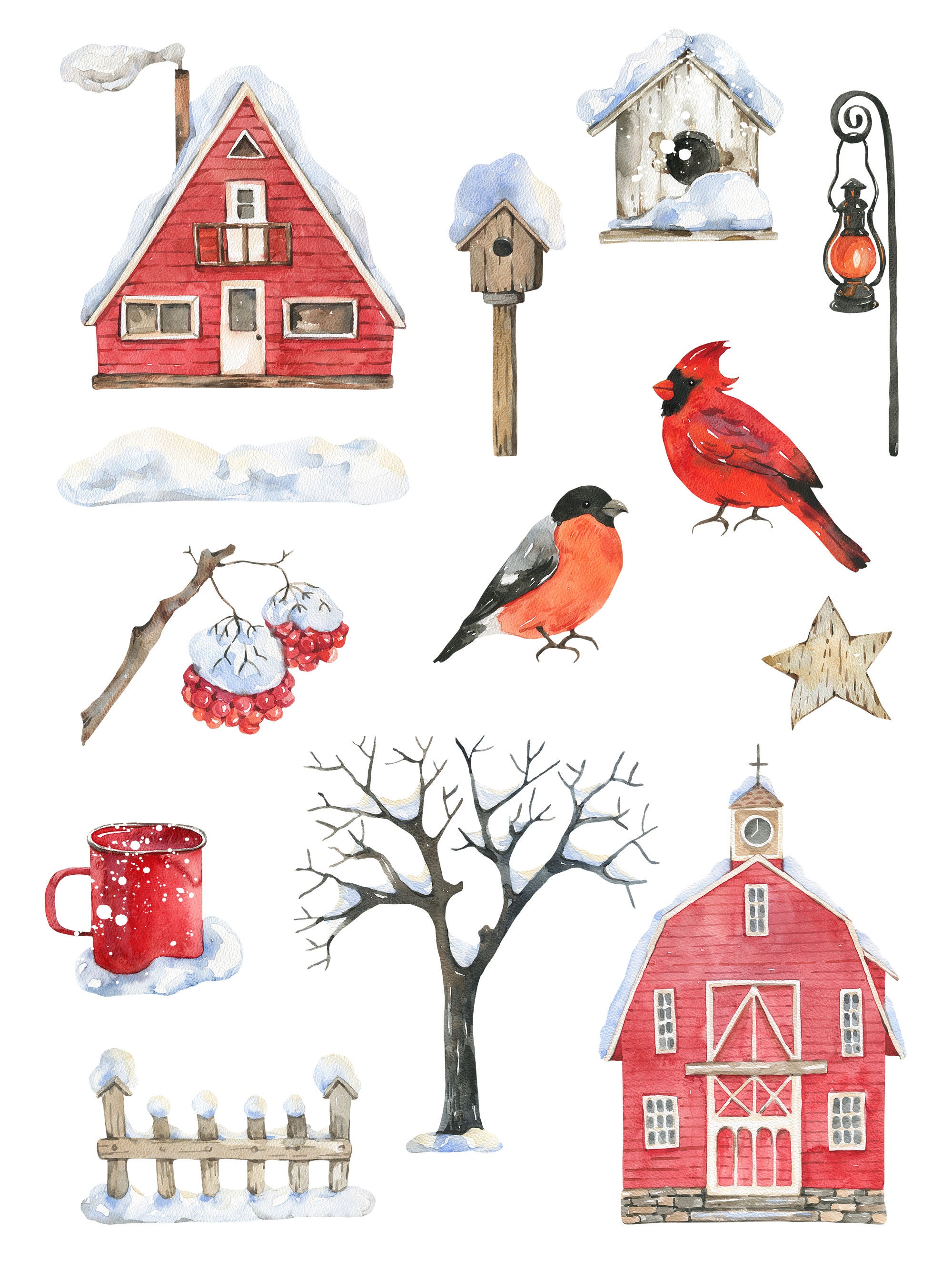 Watercolor Christmas Clipart Winter Houses Cozy Clipart - Etsy