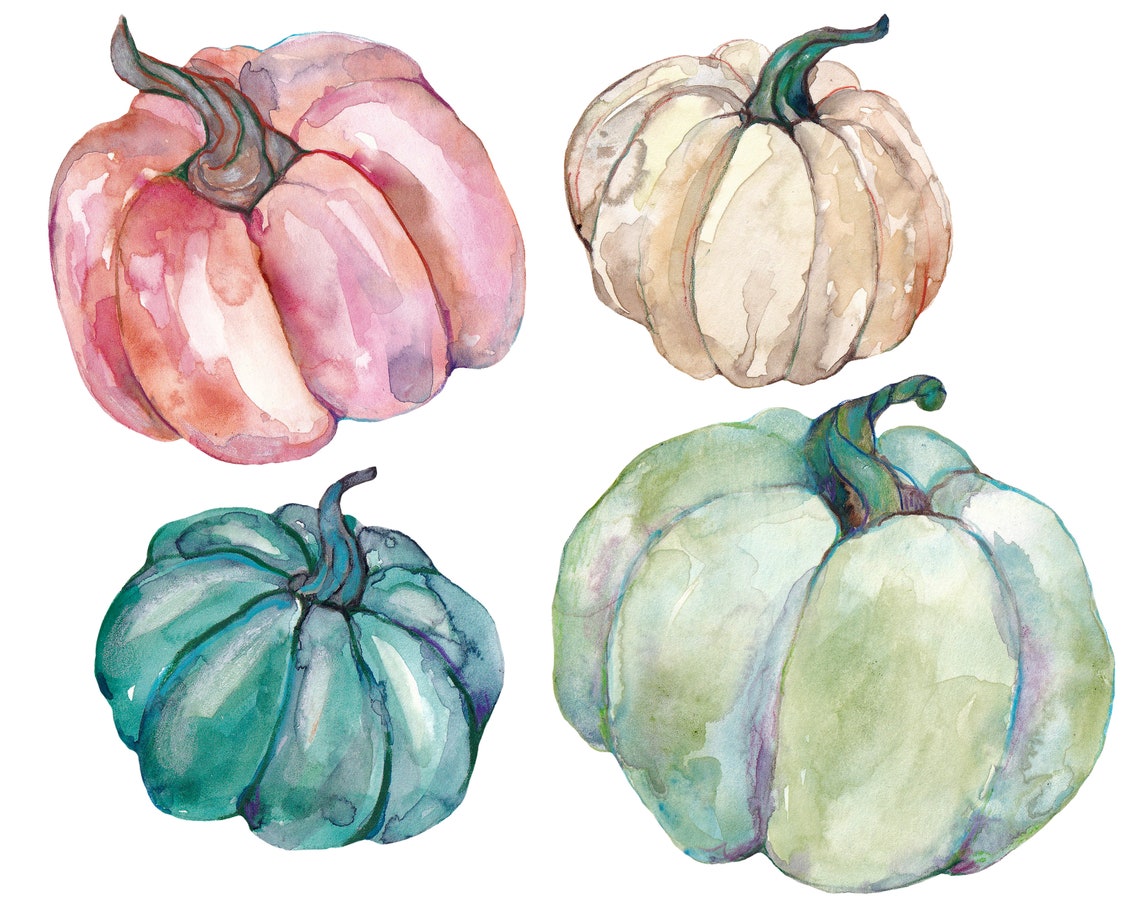 Watercolor Autumn Clipart Fall Clipart Pumpkin Fall Leaves PNG Autumn ...
