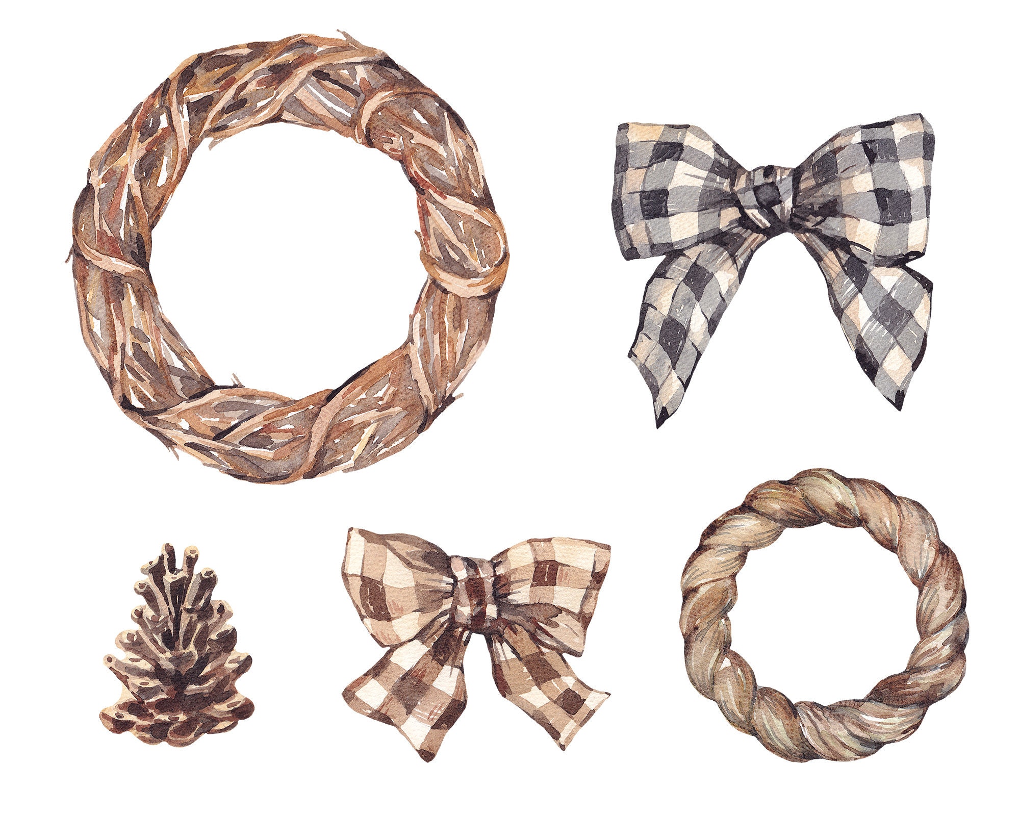 Watercolor Winter Clipart Boho Christmas Watercolor Clip Art - Etsy