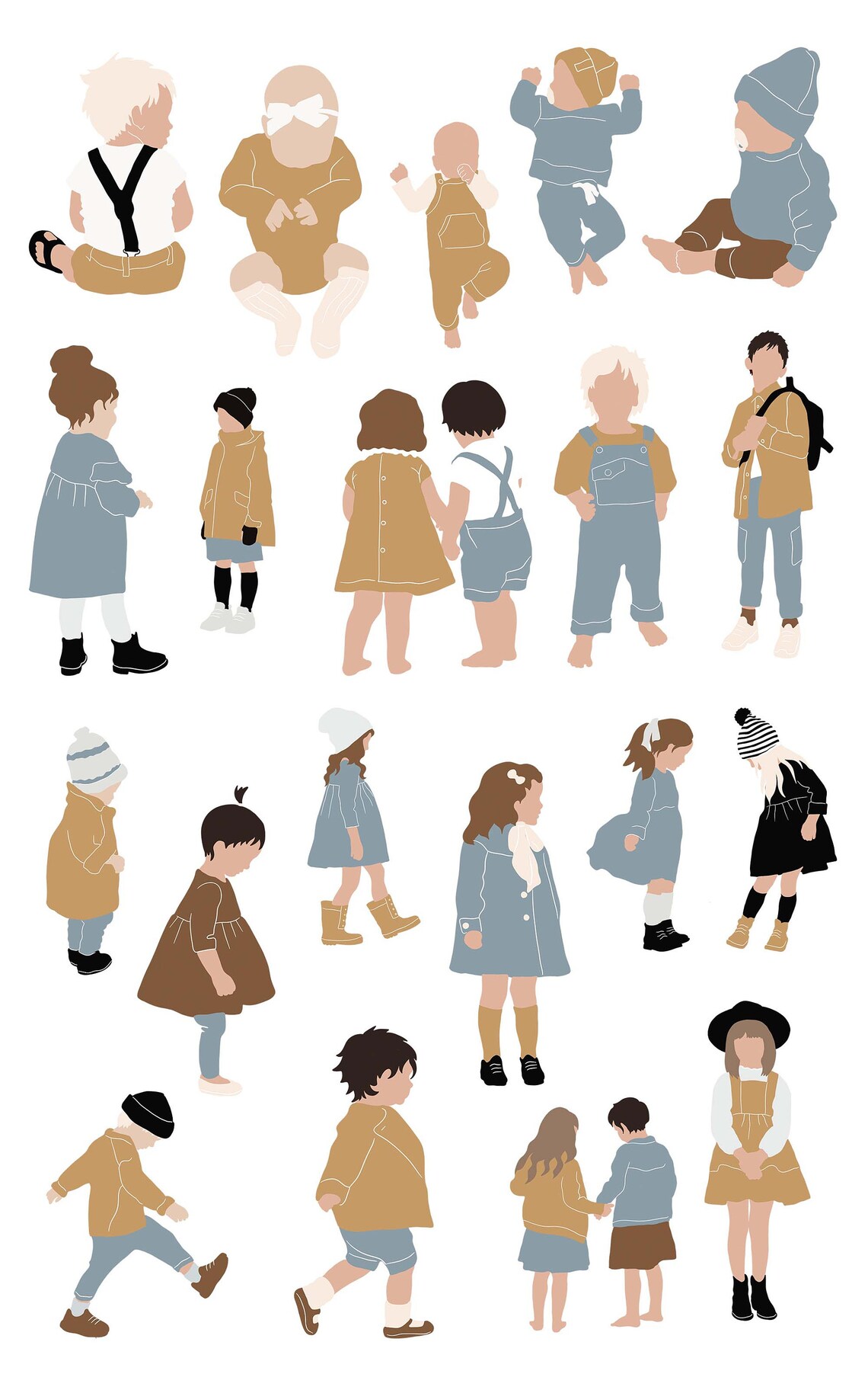 Hand Drawn Kids and Babies Clipart Abstract Kids Clipart - Etsy