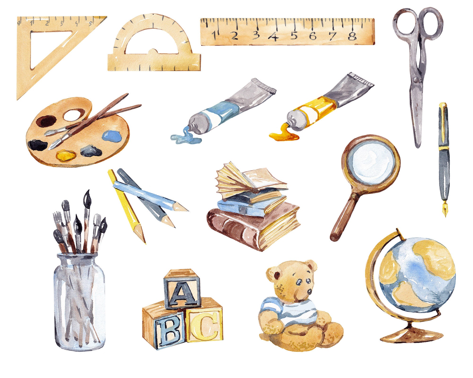 Clip Art School Watercolor School Clipart Teacher Clip Art - Etsy