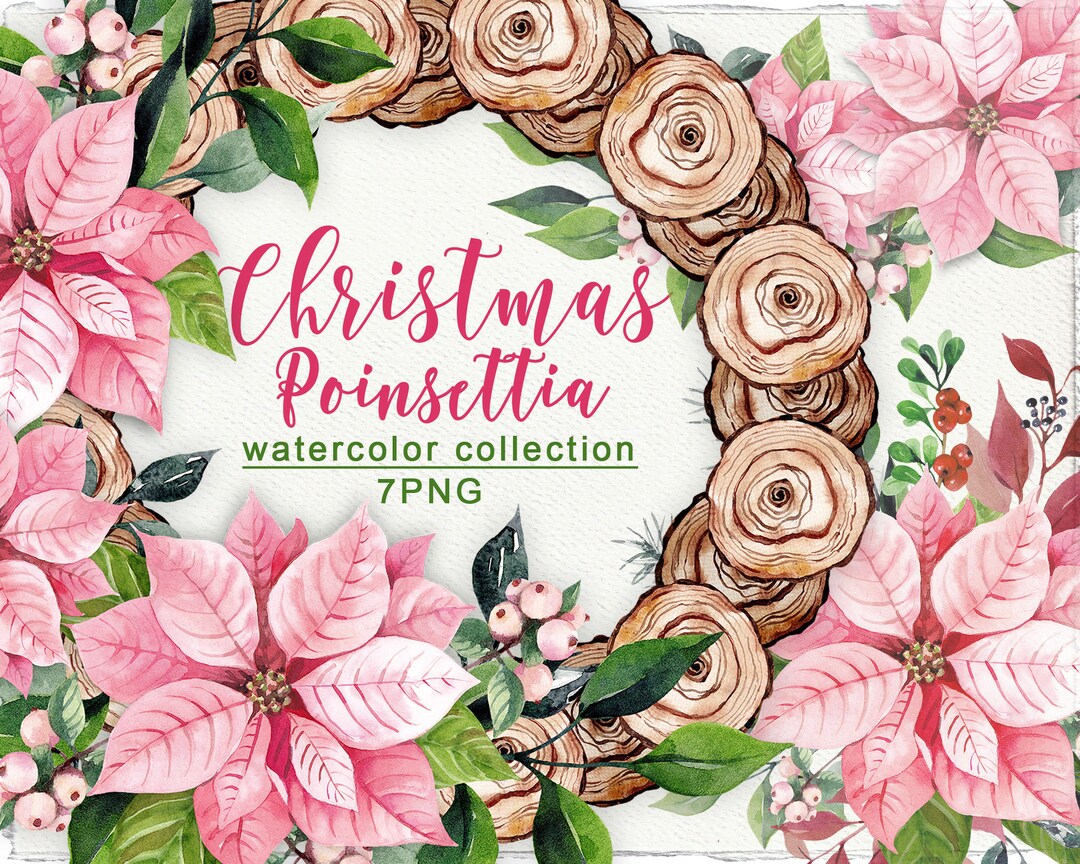 Watercolor Christmas Wreath Floral Frame Clipart Digital Clip Art ...