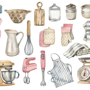 Watercolor Baking Clipart, Cooking Clip Art, Kitchen Clipart, Planner ...
