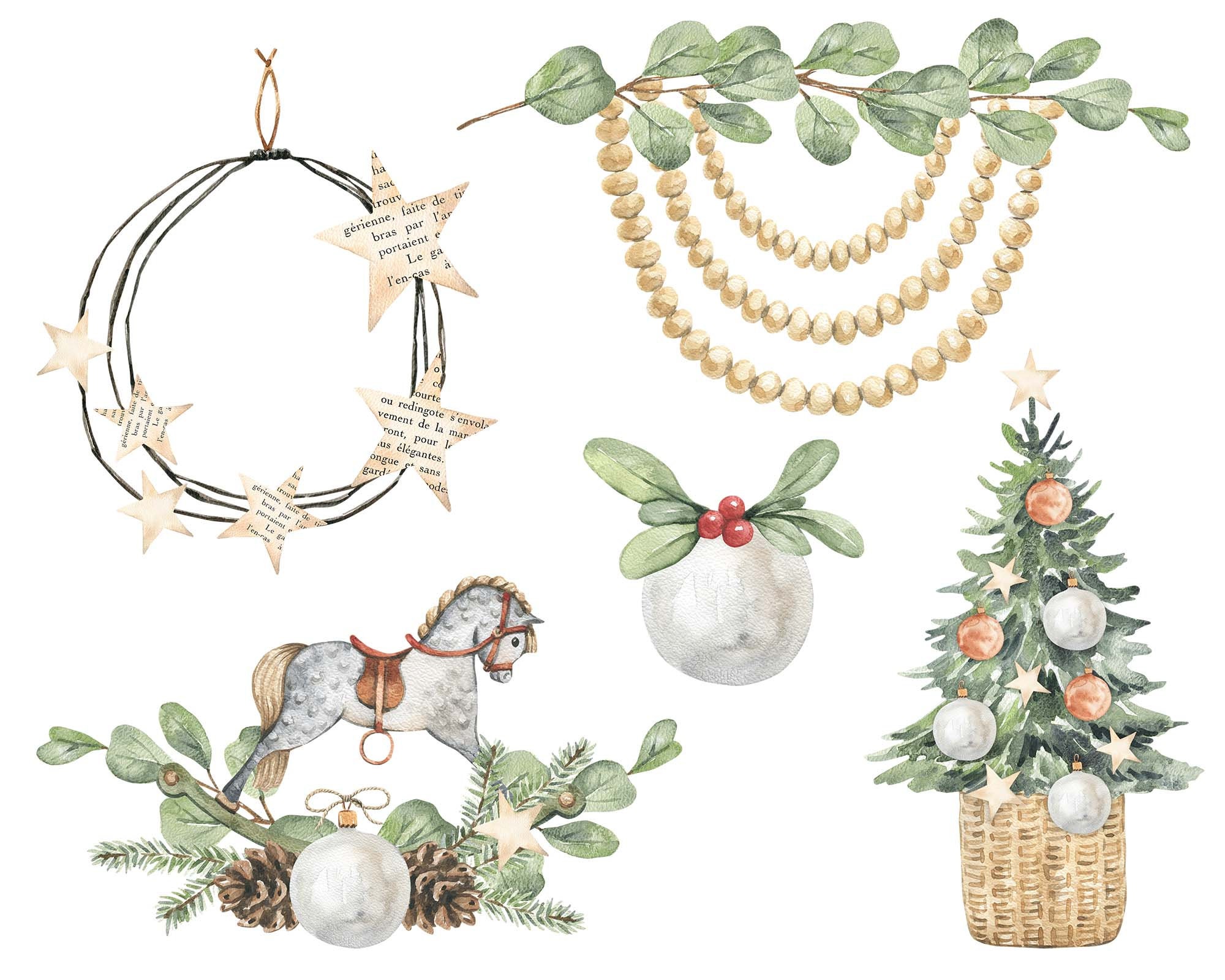 Watercolor Holly Christmas Clipart Wood Houses Winter Decor Cozy ...