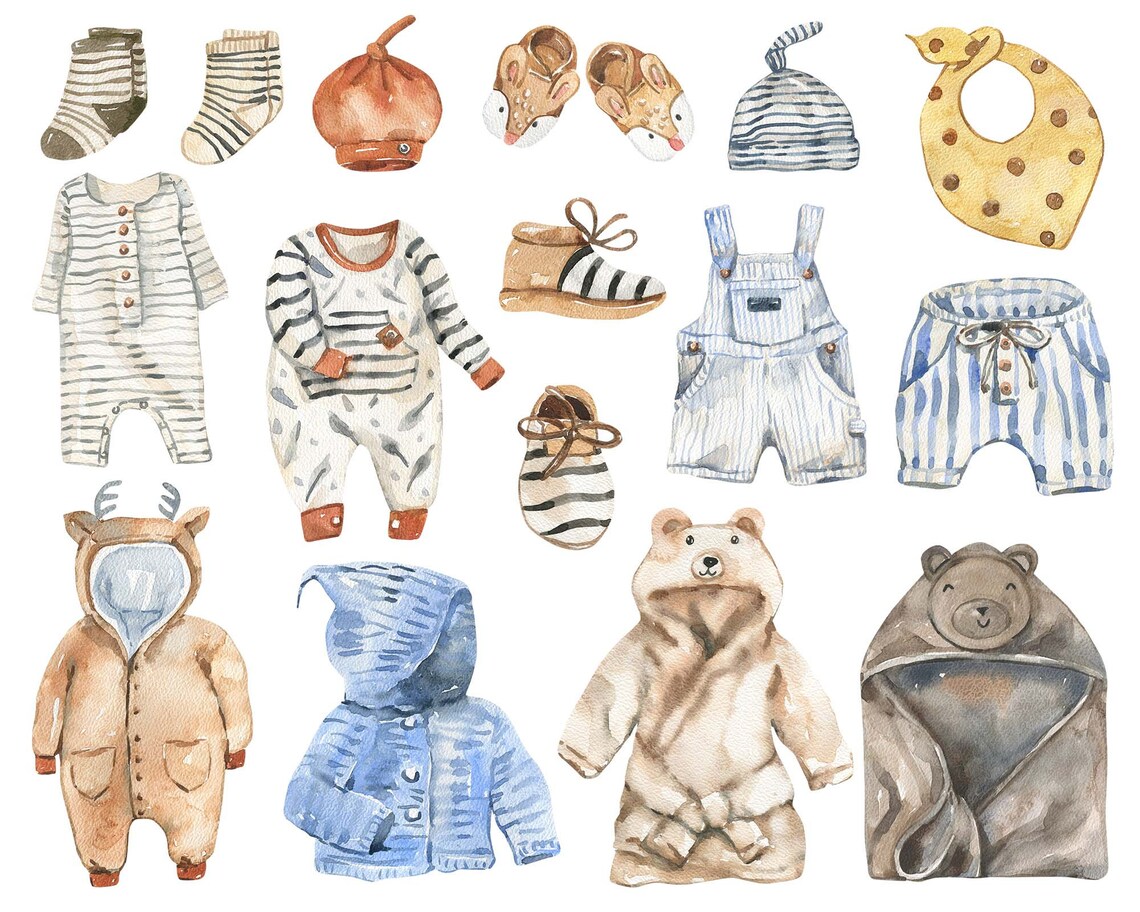 Watercolor Baby Boy Clipart Baby Clothes Toy Clipart Newborn - Etsy