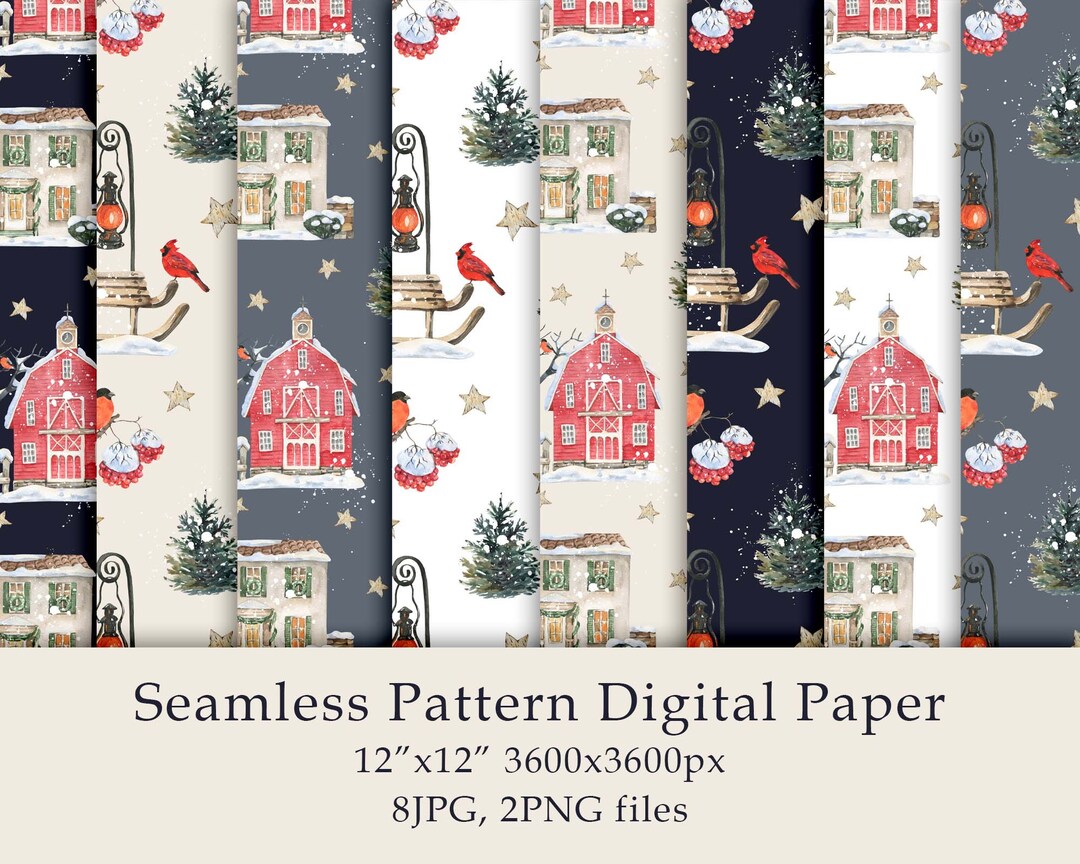 Watercolor Winter Digital Paper Christmas Decor Seamless Pattern ...