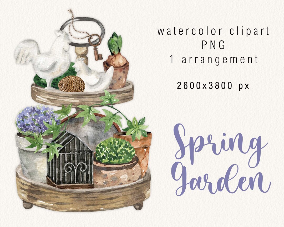 Watercolor Spring Garden Clipart Arrangement PNG Cozy Easter Clip Art ...
