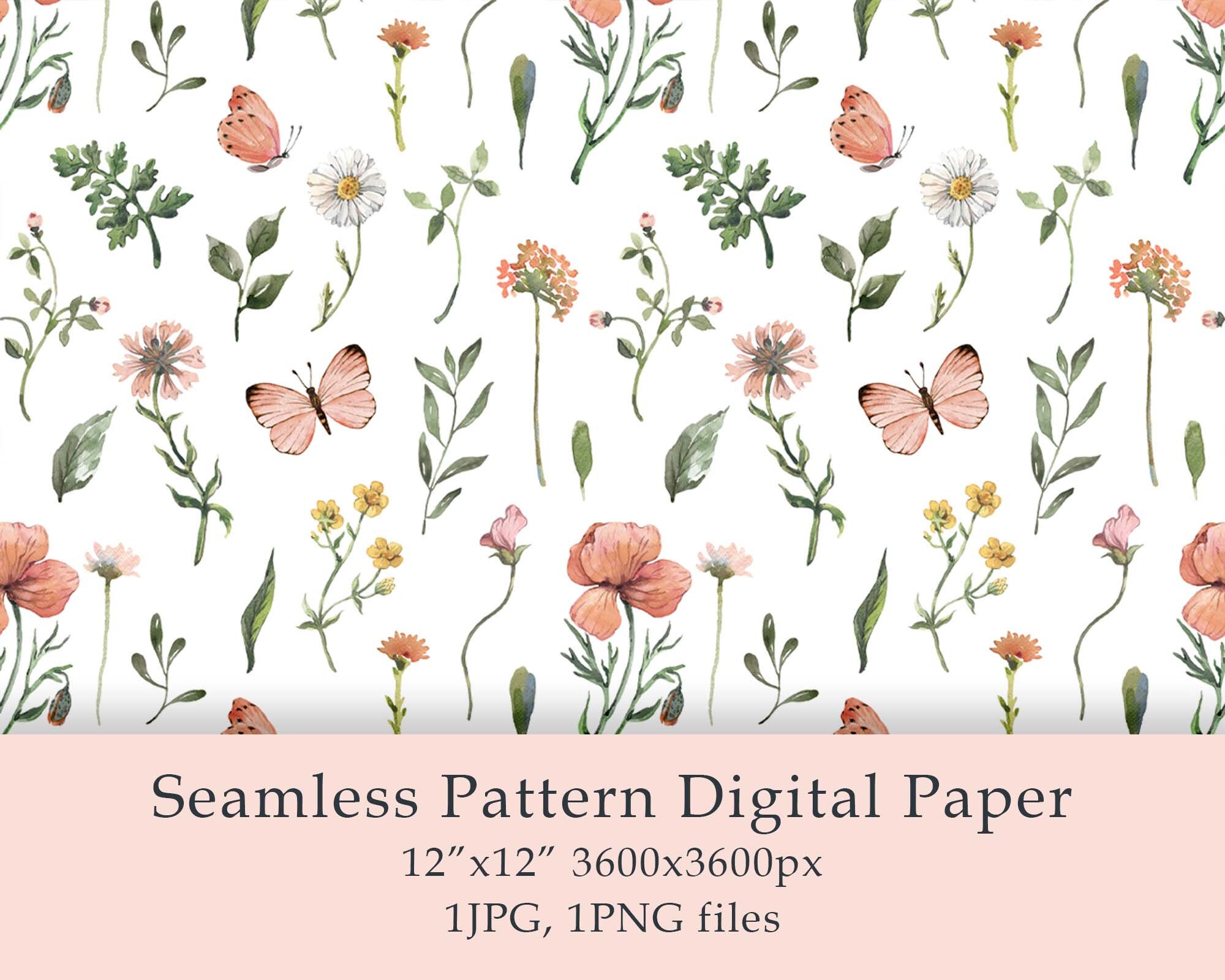Watercolor Wildflowers Seamless Pattern Digital Paper Fabric - Etsy