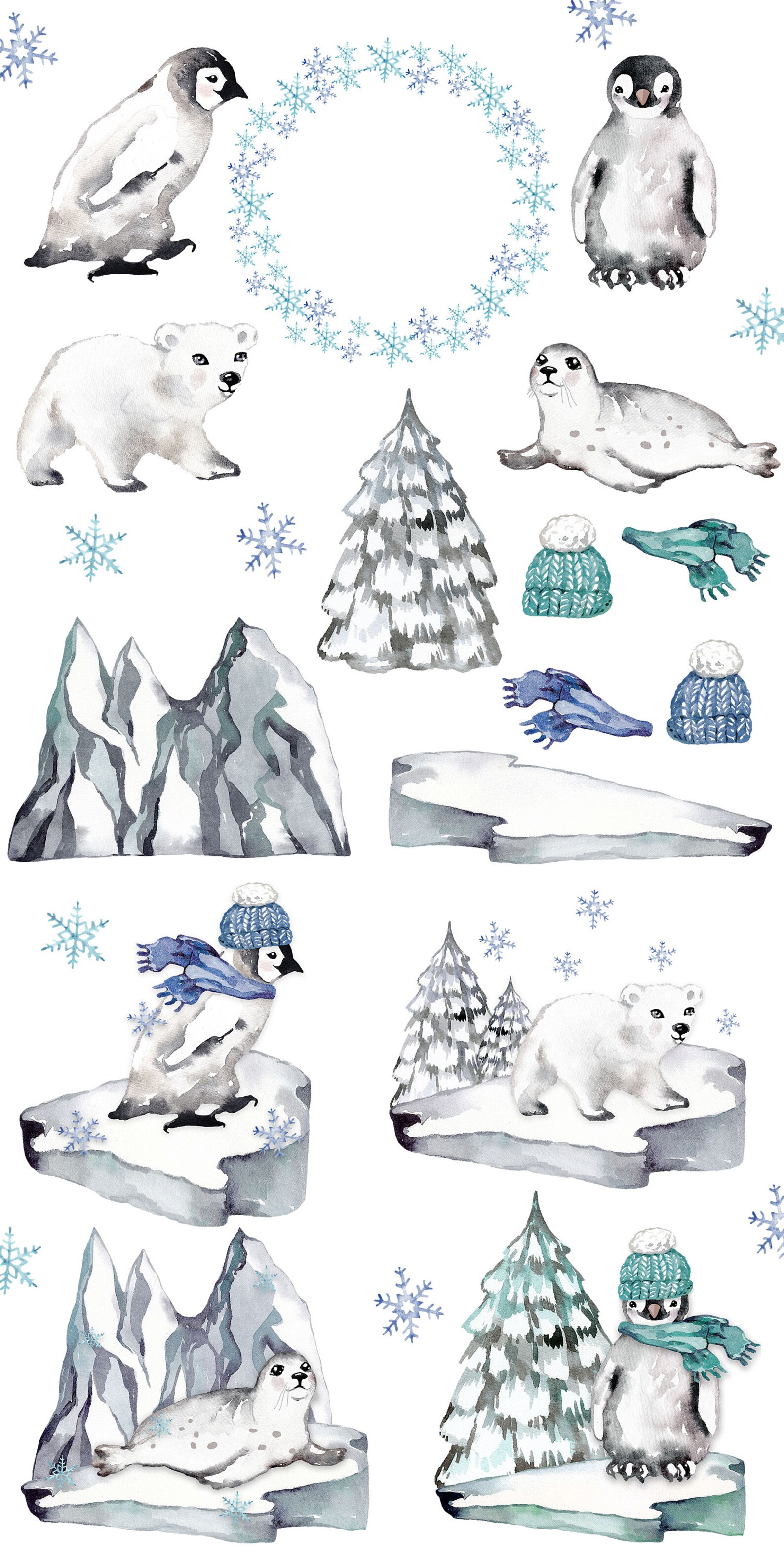 Arctic Animals Clipart Christmas Arrangements Winter Wildlife - Etsy