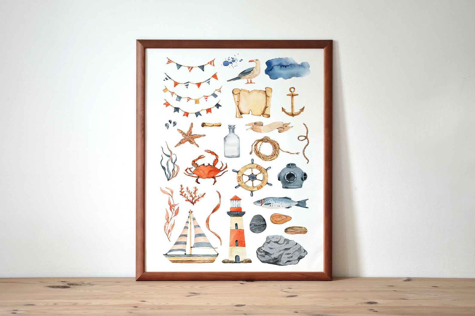 Watercolor Nautical Clipart PNG Ocean Marine Elements Lighthouse ...
