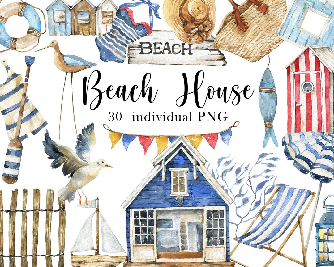 Watercolor Beach Clipart Summer Seascape Nautical Beach House Summer ...