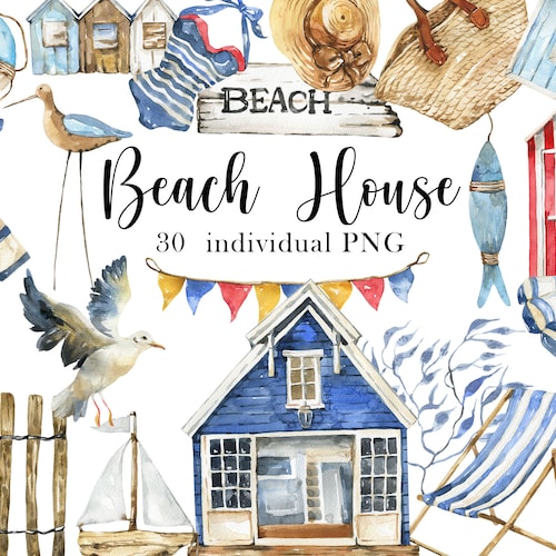 Watercolor Coastal Decor Clipart Summer Seascape Nautical - Etsy