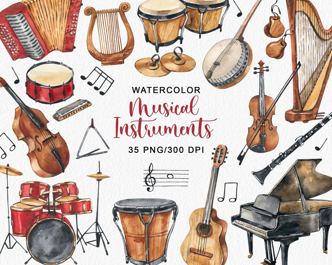 Watercolor Musical Instruments Clipart Musical Decor Clipart Piano ...