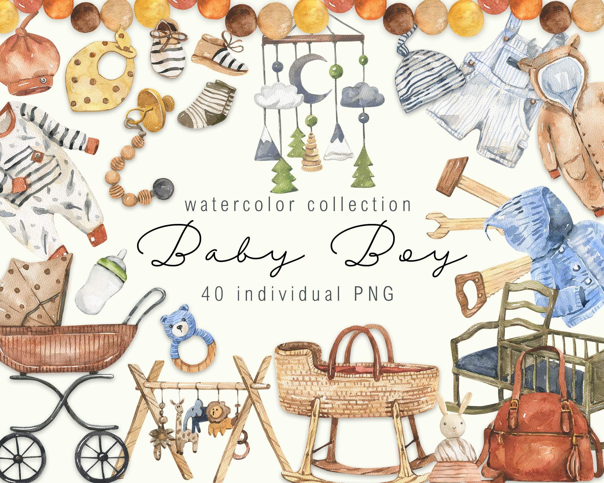 Watercolor Baby Boy Clipart Baby Clothes Toy Clipart Newborn - Etsy