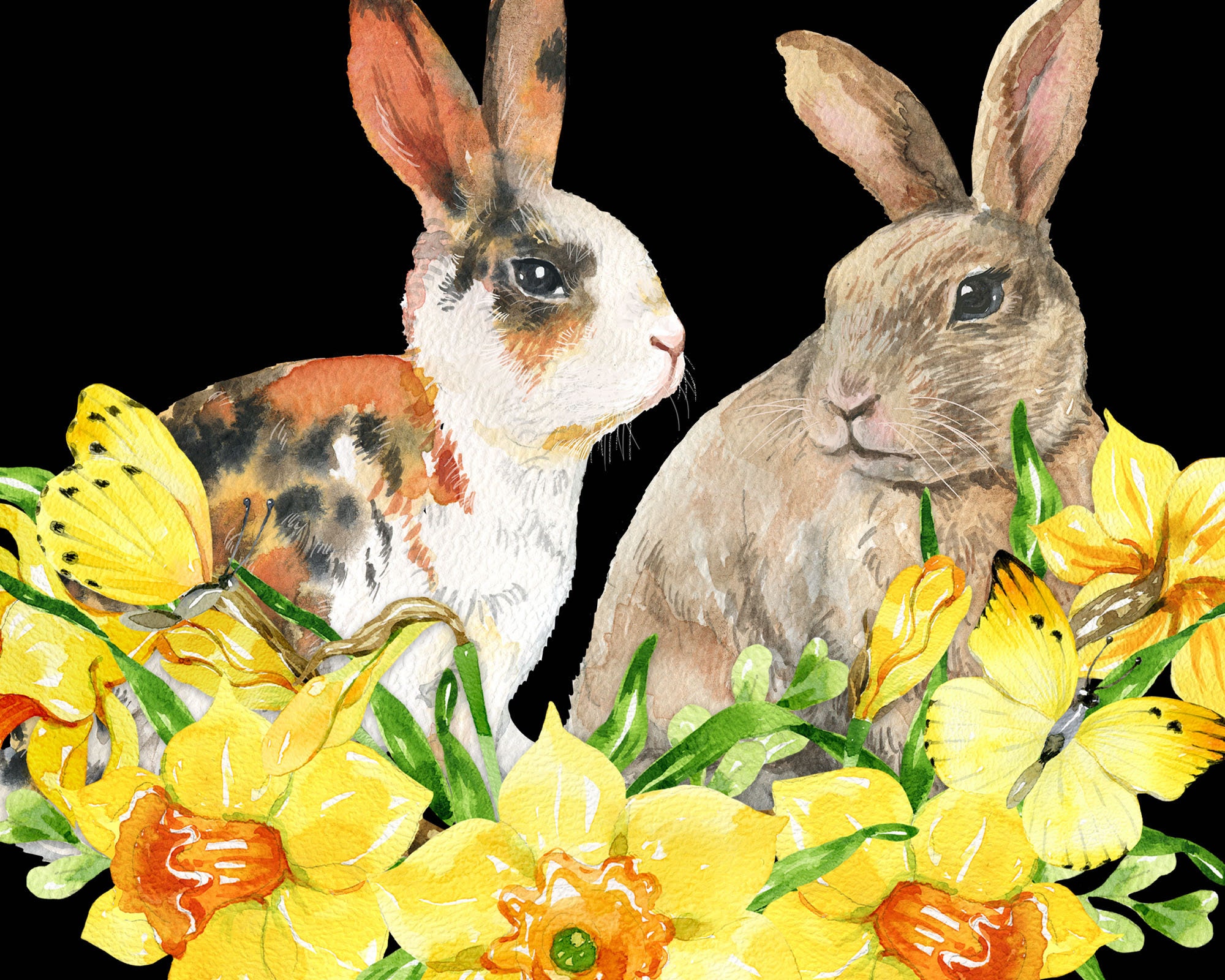 Watercolor Rabbits Clipart Easter Bunny Png Cute Clipart - Etsy