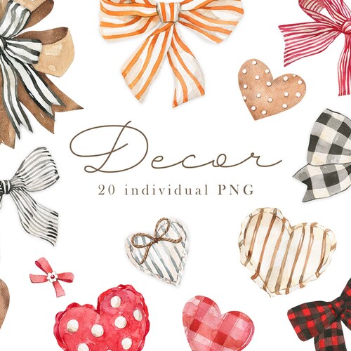 Watercolor Hearts & Bows Decor Cute Love Vintage Valentines - Etsy