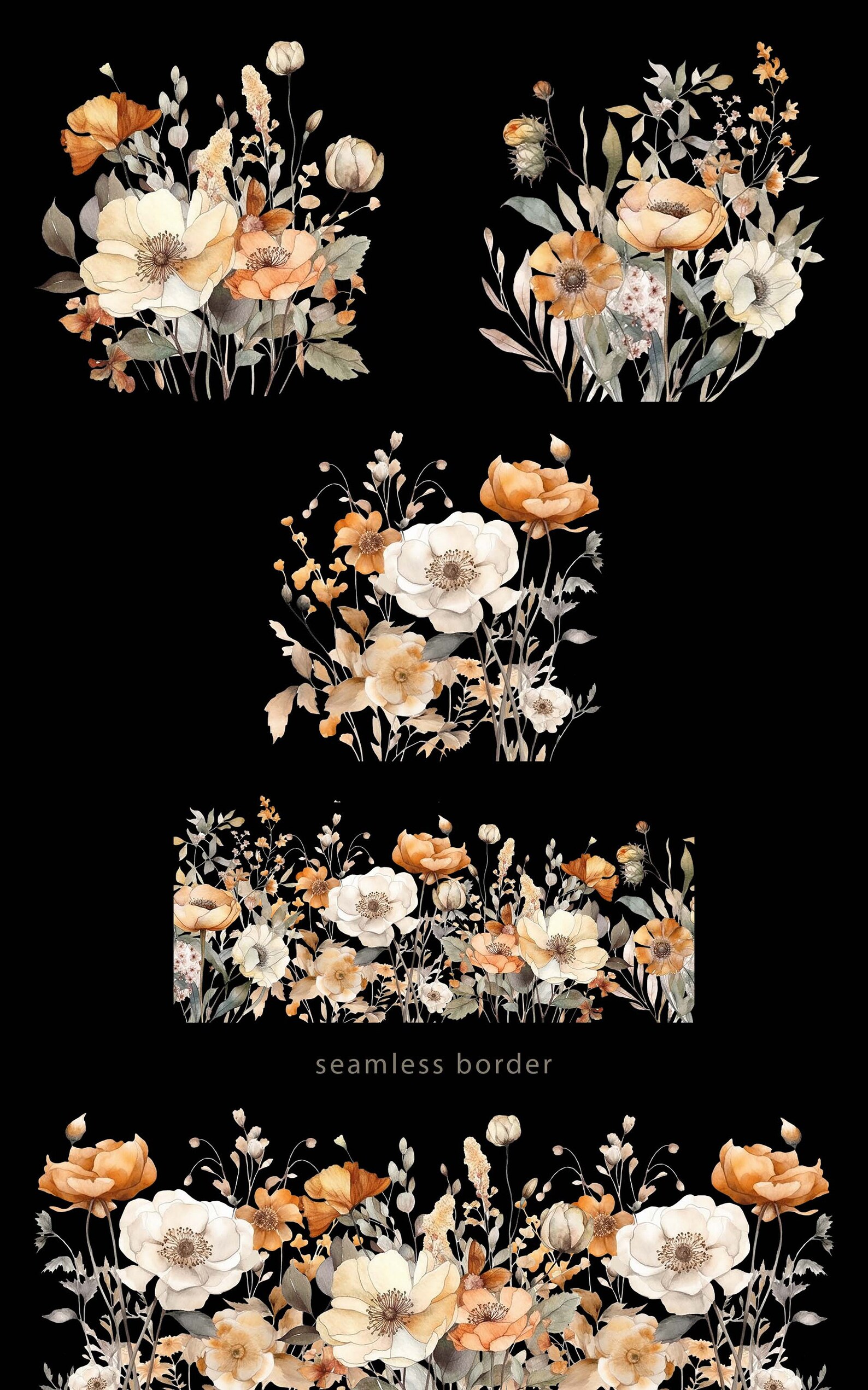 Watercolor Autumn Frames & Borders Clipart Fall Flowers Clip Art Fall ...